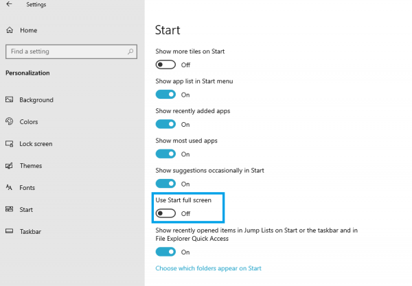 How To Use Start Full Screen In Windows 10 - Technobezz